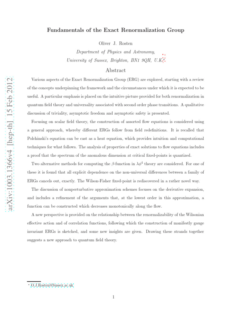 Fundamentals of The Exact Renormalization Group | PDF | Quantum Field Theory | Equations