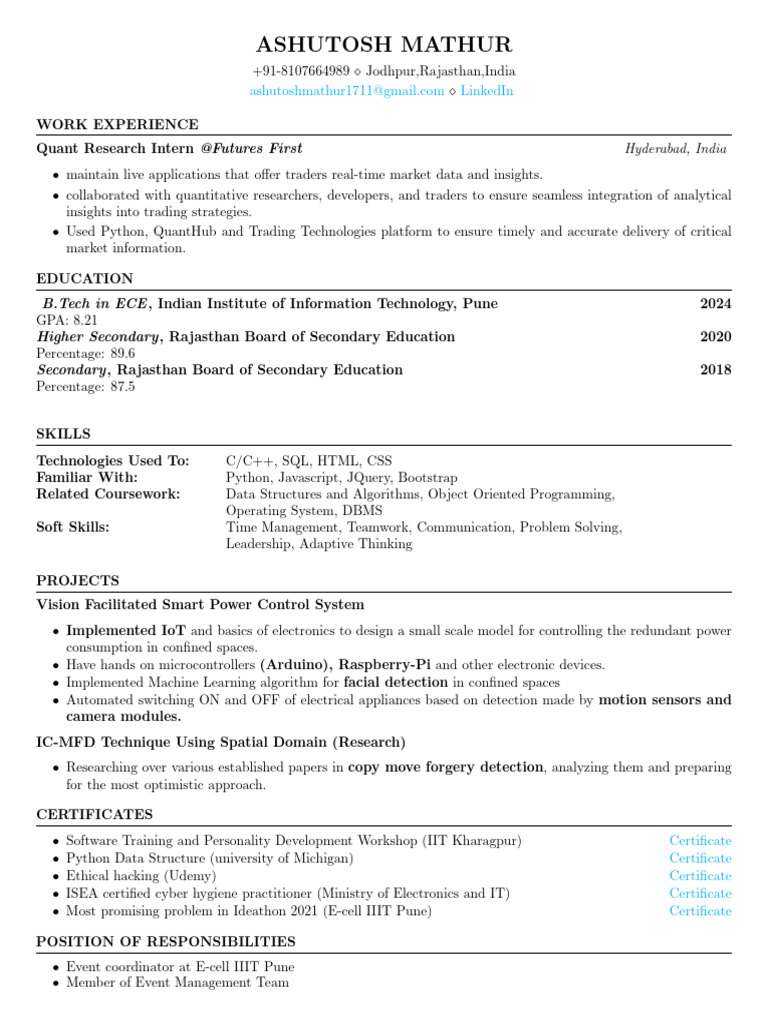 Resume Ashutosh-1 | PDF | Internet Of Things | Computer Science