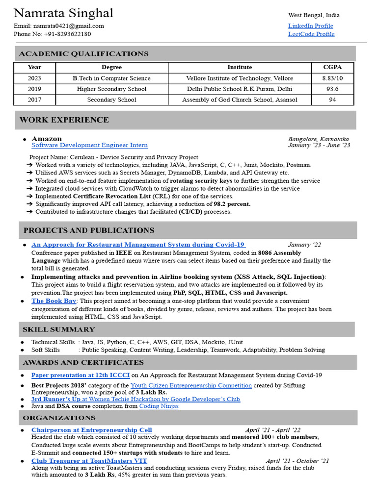 Namrata Singhal RESUME | PDF | Java Script | Software Development