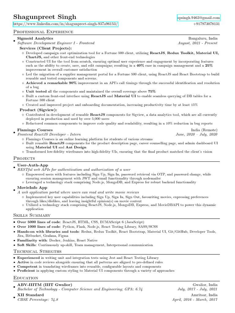 Shagunpreet Frontend Cv 2 Yoe Pdf Computing Systems Engineering