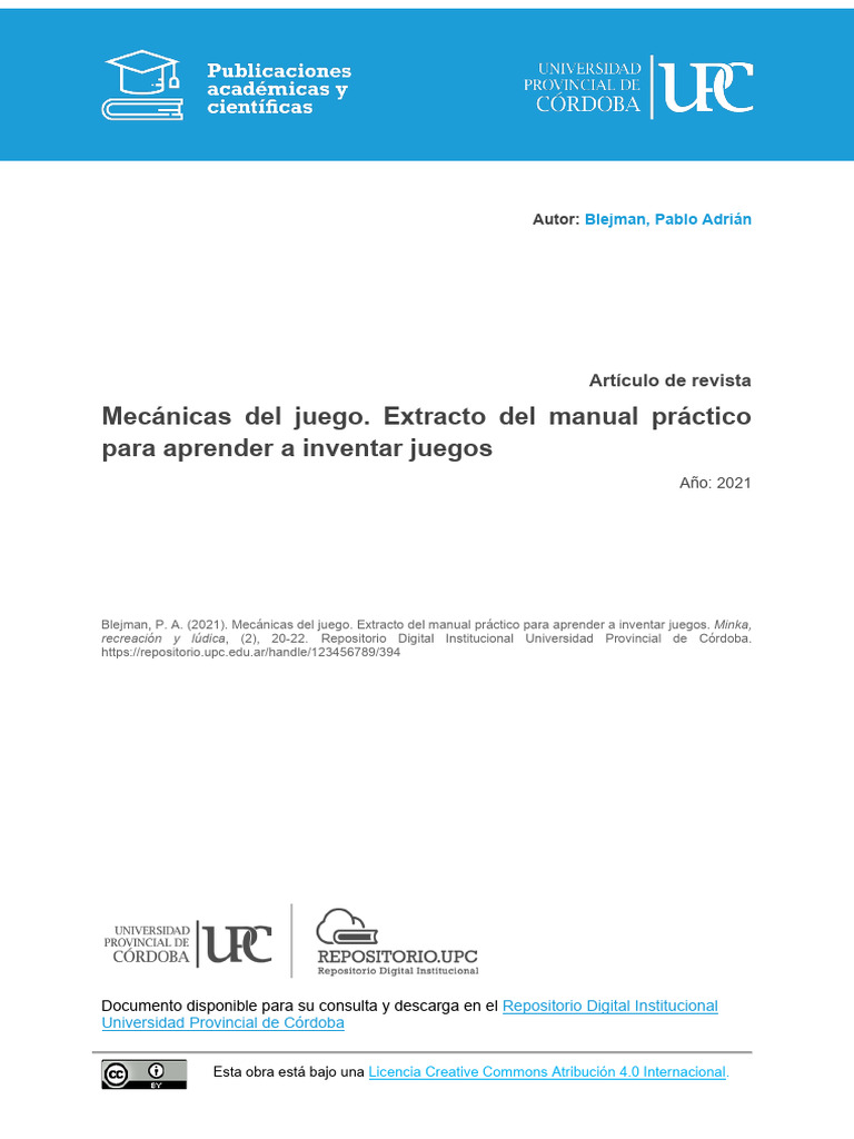 Blejman, P. A. (2021) - Mecánicas Del Juego. Extracto Del Manual Práctico para Aprender A ...
