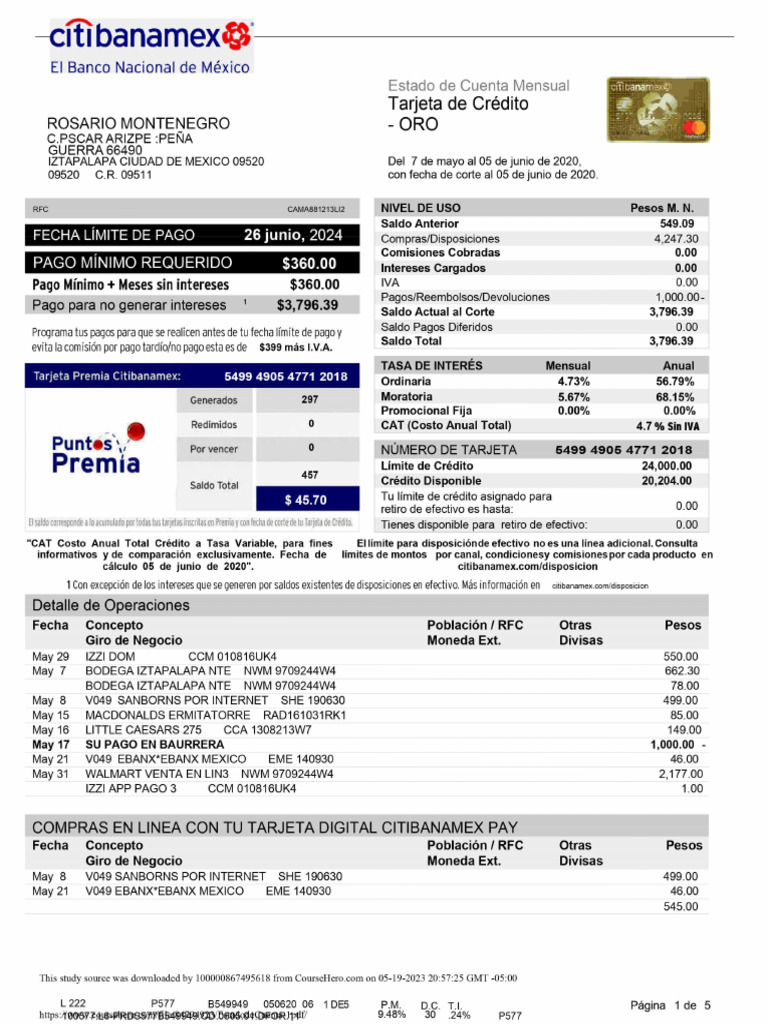 Estado de Cuenta BANAMEX | PDF