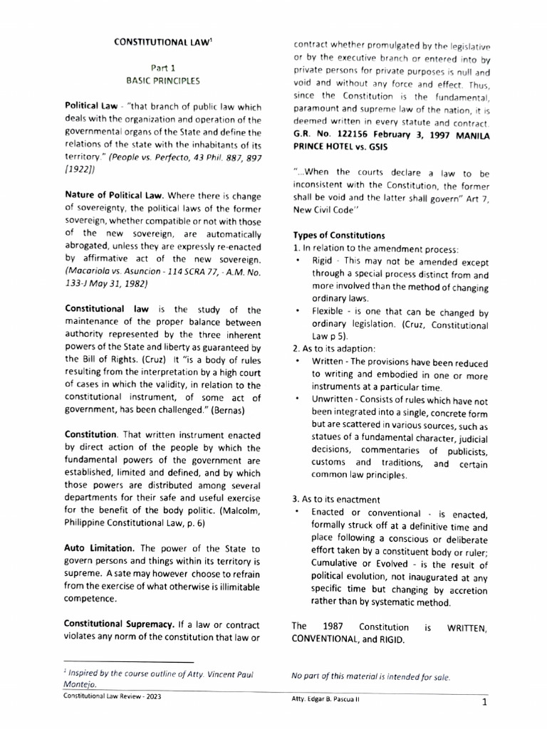 Overview of Constitutional Law Principles | PDF | Constitution ...