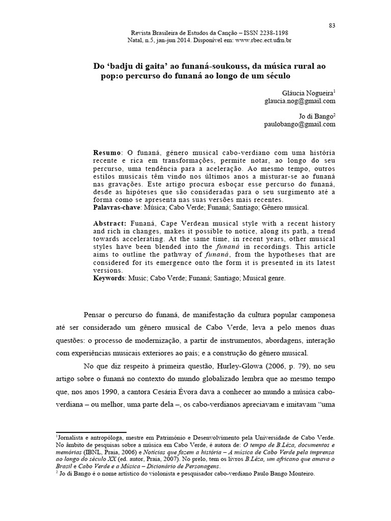 Do Badju Di Gaita' Ao Funaná-Soukouss, Da Música Rural Ao Pop:o ...