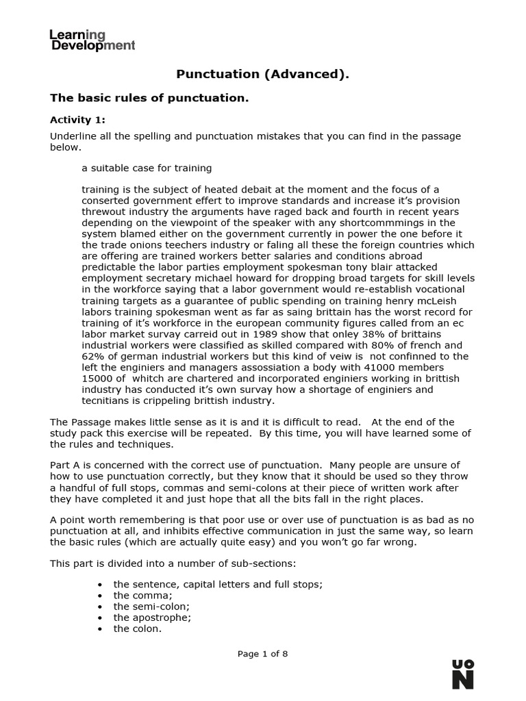 Punctuation Advanced April 2020 | PDF | Comma | Punctuation