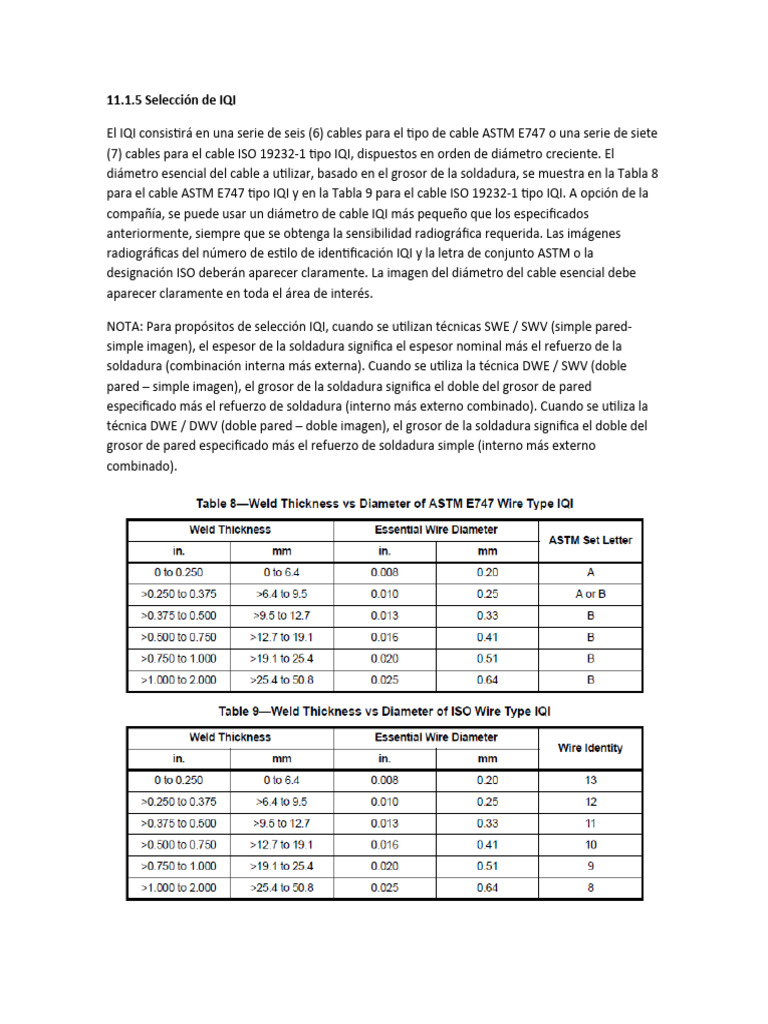 Seleccion de IQI API 1104 | PDF