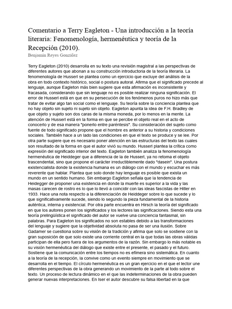 Análisis de Eagleton sobre teoría literaria | PDF | Hermenéutica ...