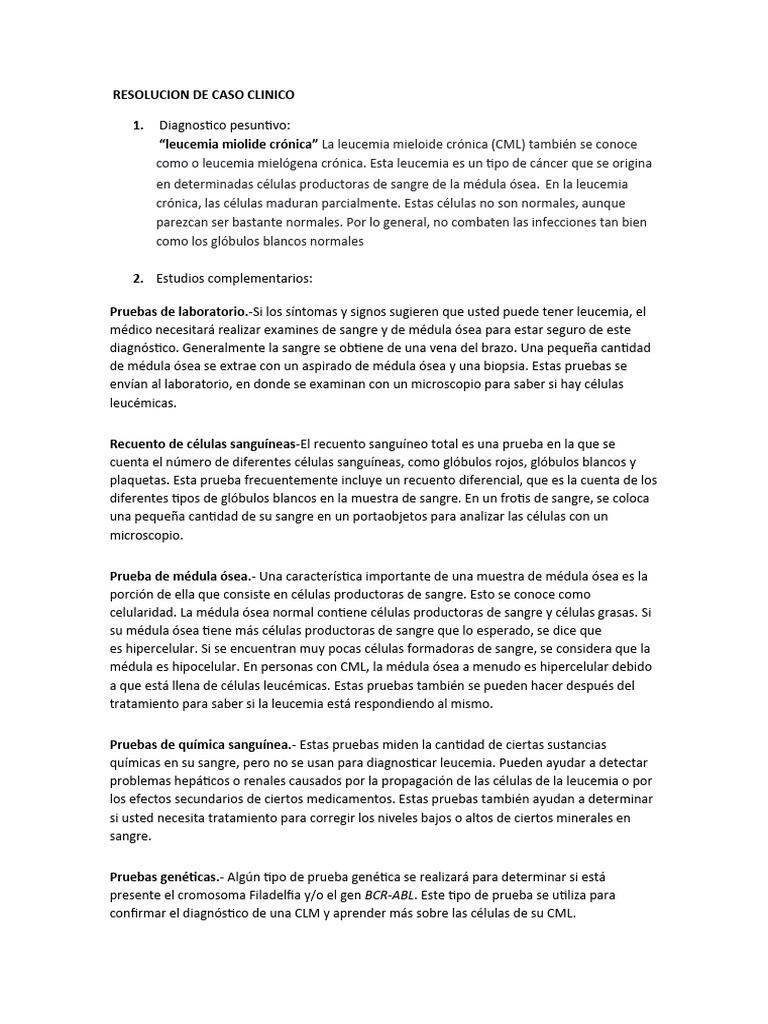 Resolucion de Caso Clinico | PDF | Leucemia | Sangre Resolucion de Caso Clinico | PDF | Leucemia | Sangre