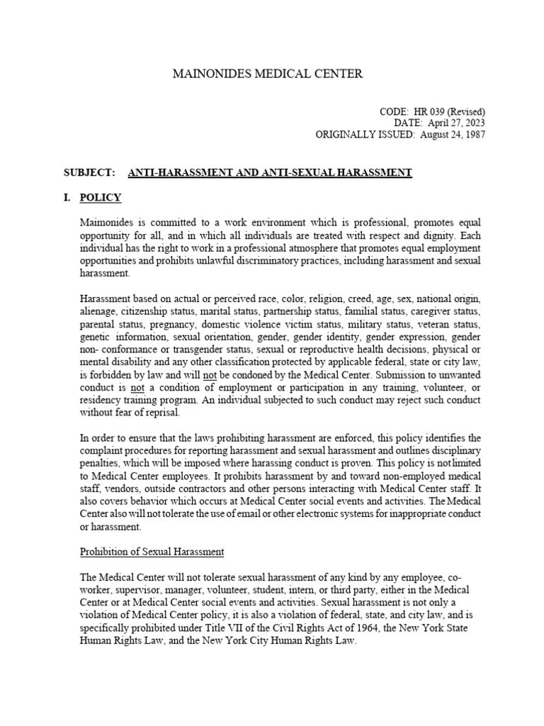 Anti-Harassment and Anti-Sexual Harassment Policy | PDF