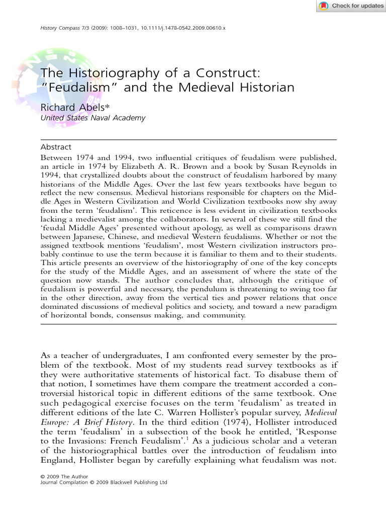 2009 - Abels - The Historiography of A Construct, Feudalism and The ...