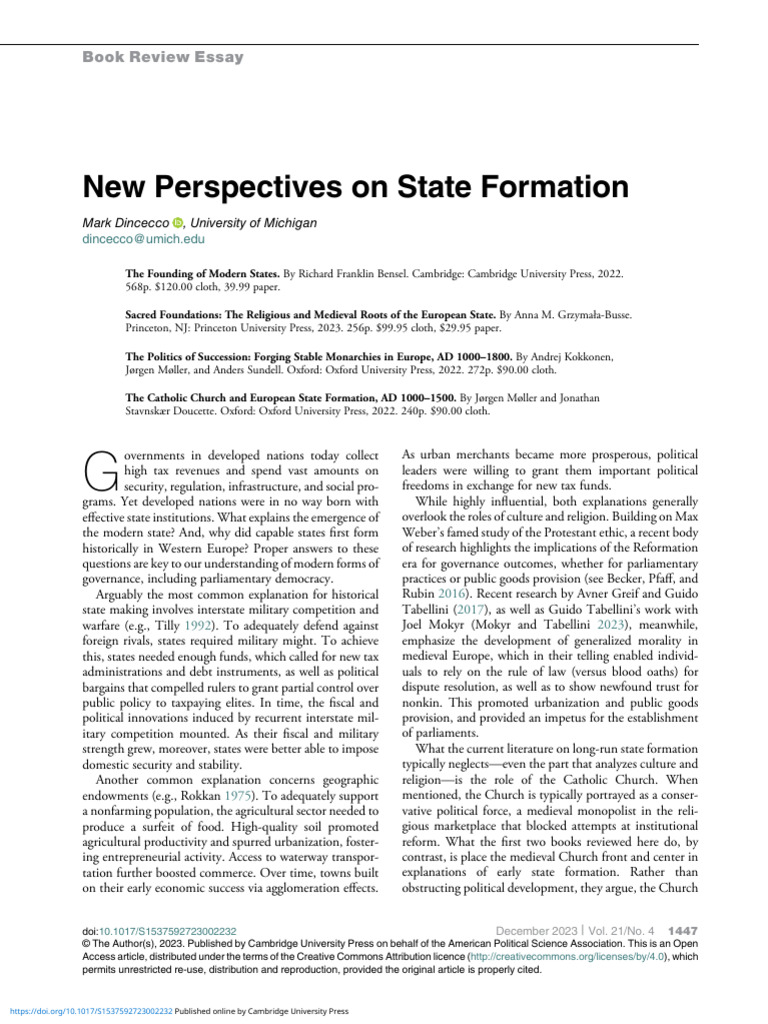 2023 - Dincecco - New Perspectives On State Formation | PDF | Democracy ...