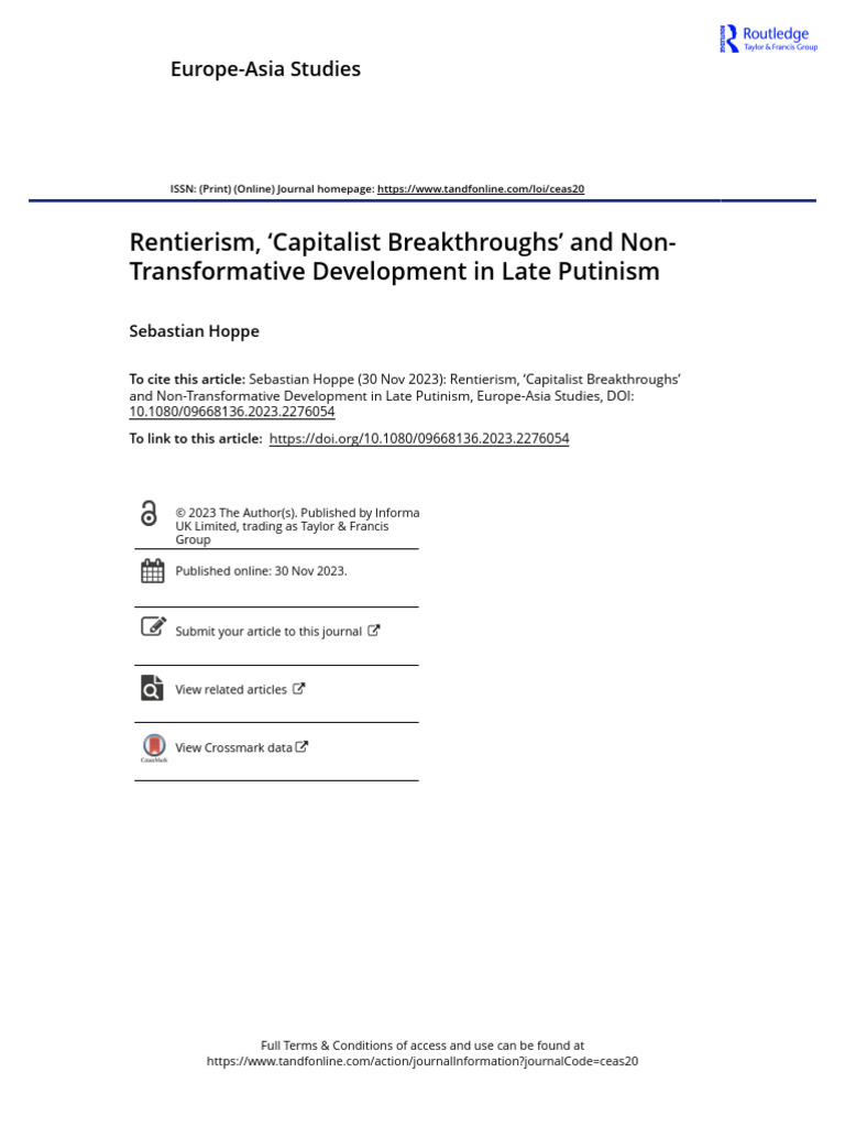 2023 - Hoppe - Rentierism Capitalist Breakthroughs and Non-Transformative Development in Late ...