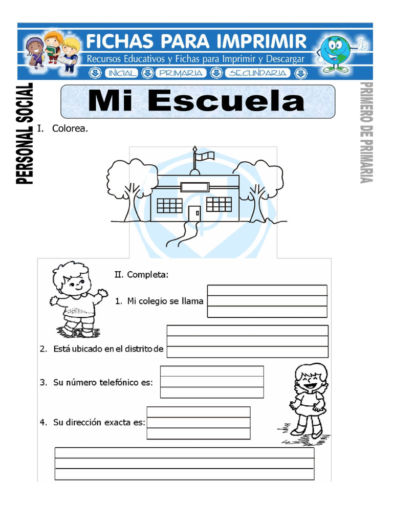 Ficha de Mi Escuela para Primero de Primaria | PDF