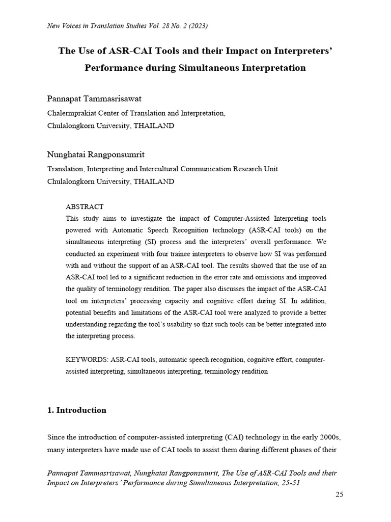 The Use of ASR-CAI Tools and Their Impact On Interpreters' Performance During Simultaneous ...
