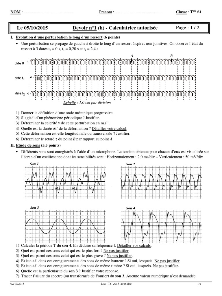 Devoir 1 Modele 2 Enonce 1 | PDF | Vagues | Son