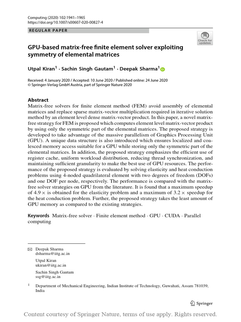 Gpu Based Matrix Free Finite Element Solver Exploi Pdf