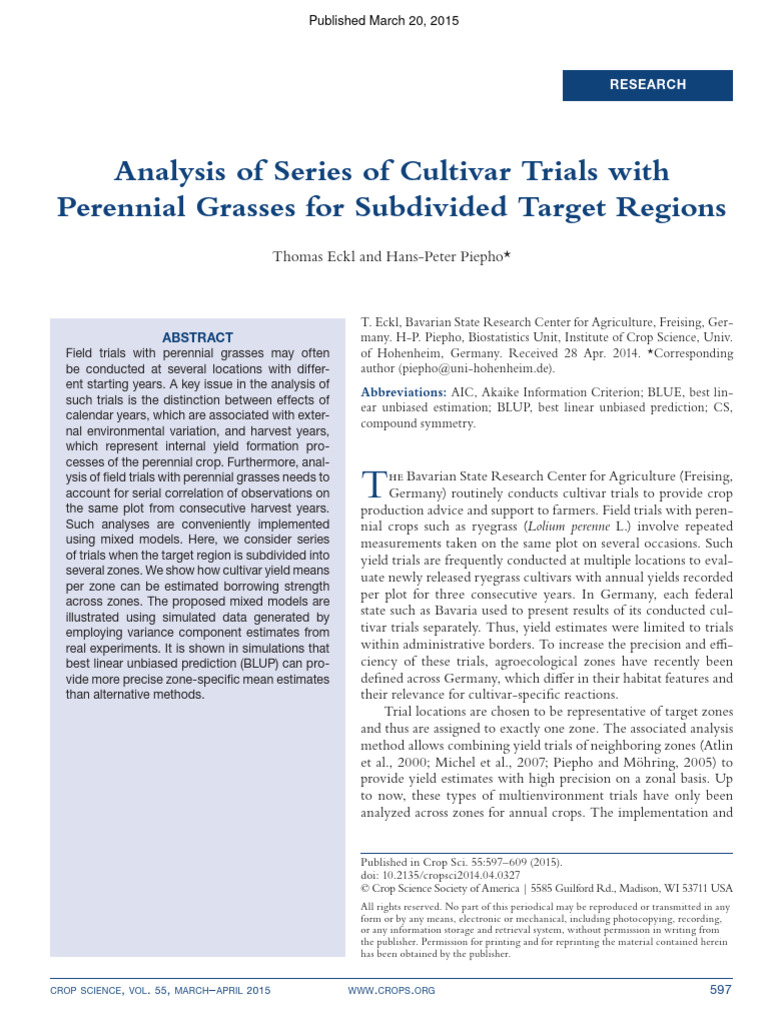 Perennial Crop Trials Analysis | PDF | Covariance Matrix | Variance