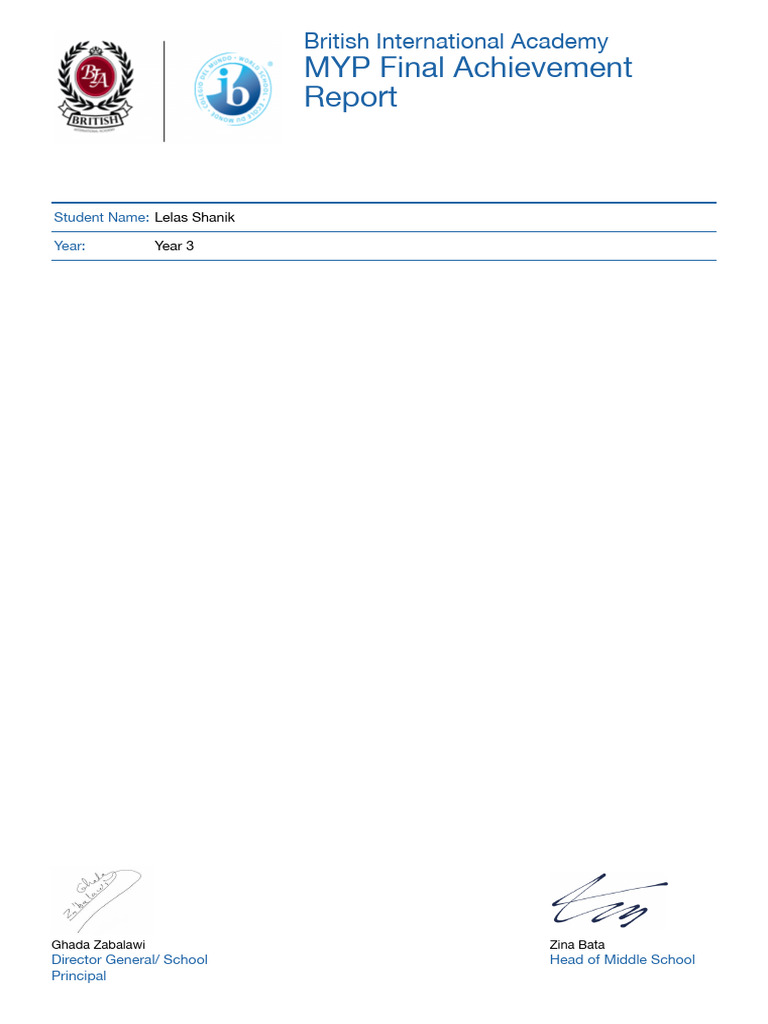 MYP Final Achievement Report Year 3 Shanik Lelas 2023-06-20 | PDF ...