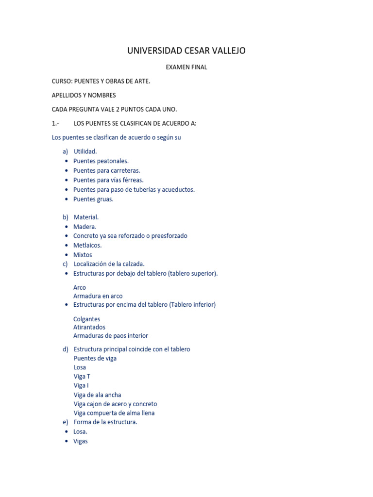 Examen Final de Puentes 2024444 | PDF | Ciencias sociales | Arte