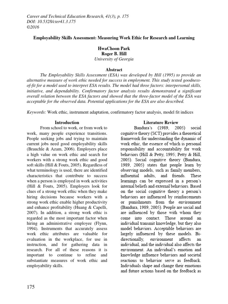 Employability Skills Assessment - Measuring Work Ethic For Research and Learning | PDF