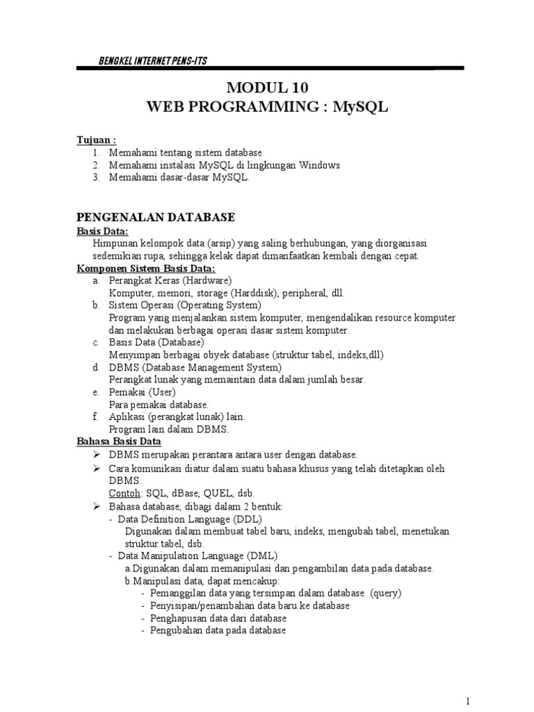 Panduan Instalasi dan Dasar MySQL | PDF