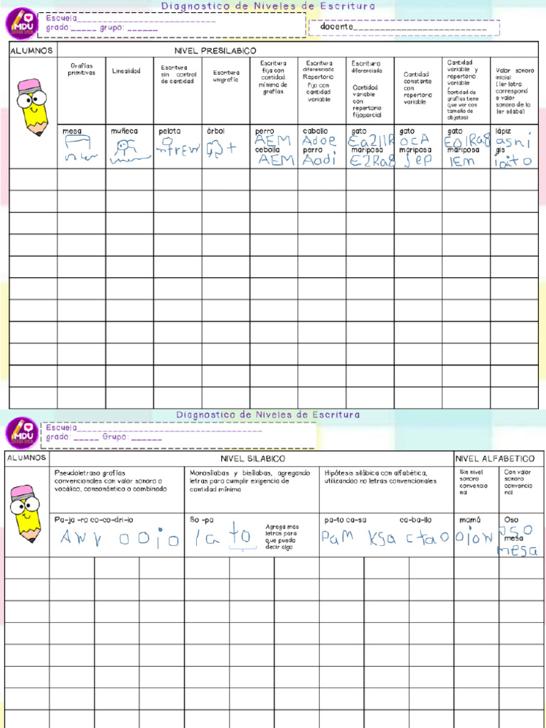 Diagnostico Niveles de Escritura Mdu | PDF