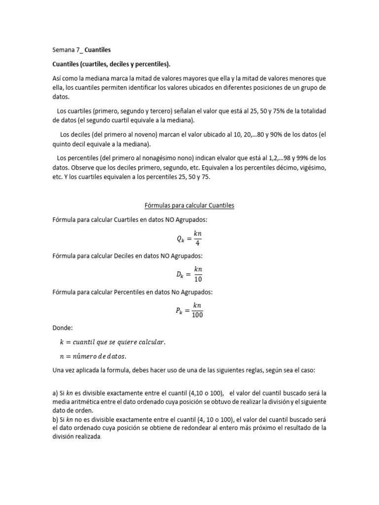 Cuantiles | Descargar gratis PDF | Cuantil | Matemáticas
