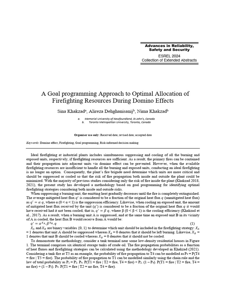 ESREL 2024 Extended Abstract Template | PDF | Firefighting | Fires