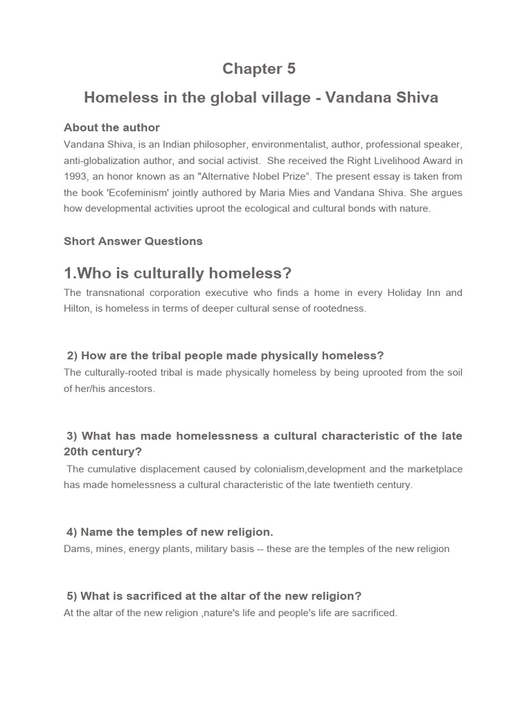 English Notes (Homeless in The Global Village) | PDF | Atmosphere Of ...