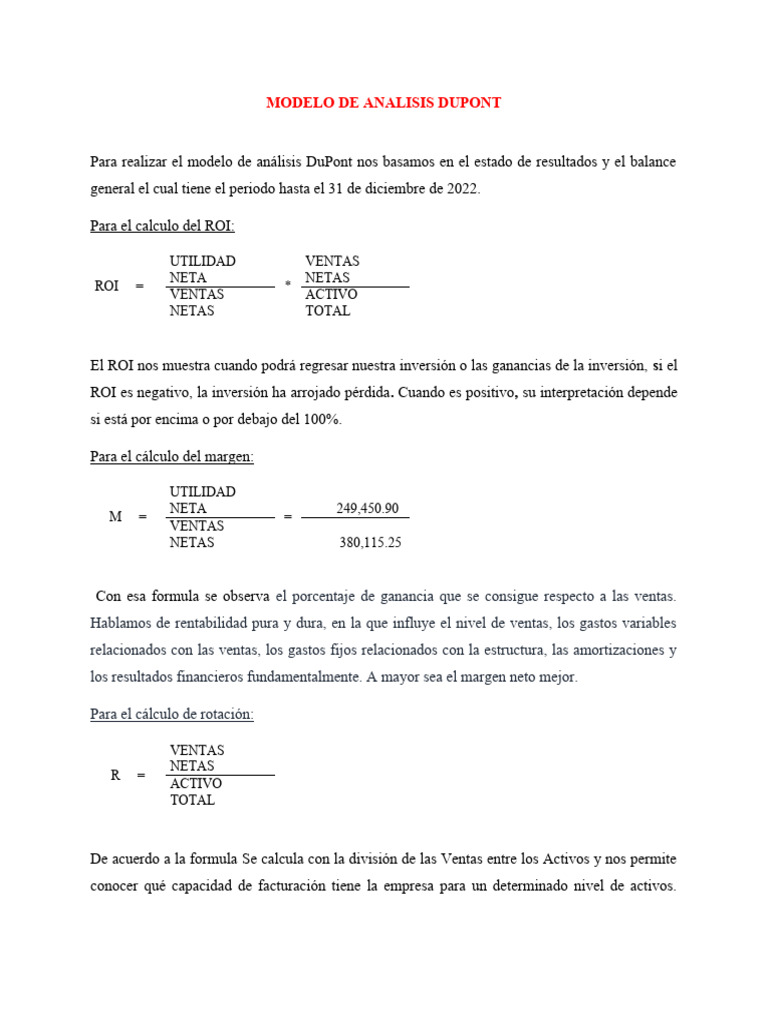 MODELO DE ANALISIS DUPONT | PDF | Rentabilidad sobre recursos propios | Economía Financiera