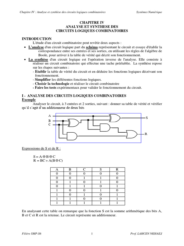 Analyse et synthèse des circuits logiques | PDF | Arithmétique ...