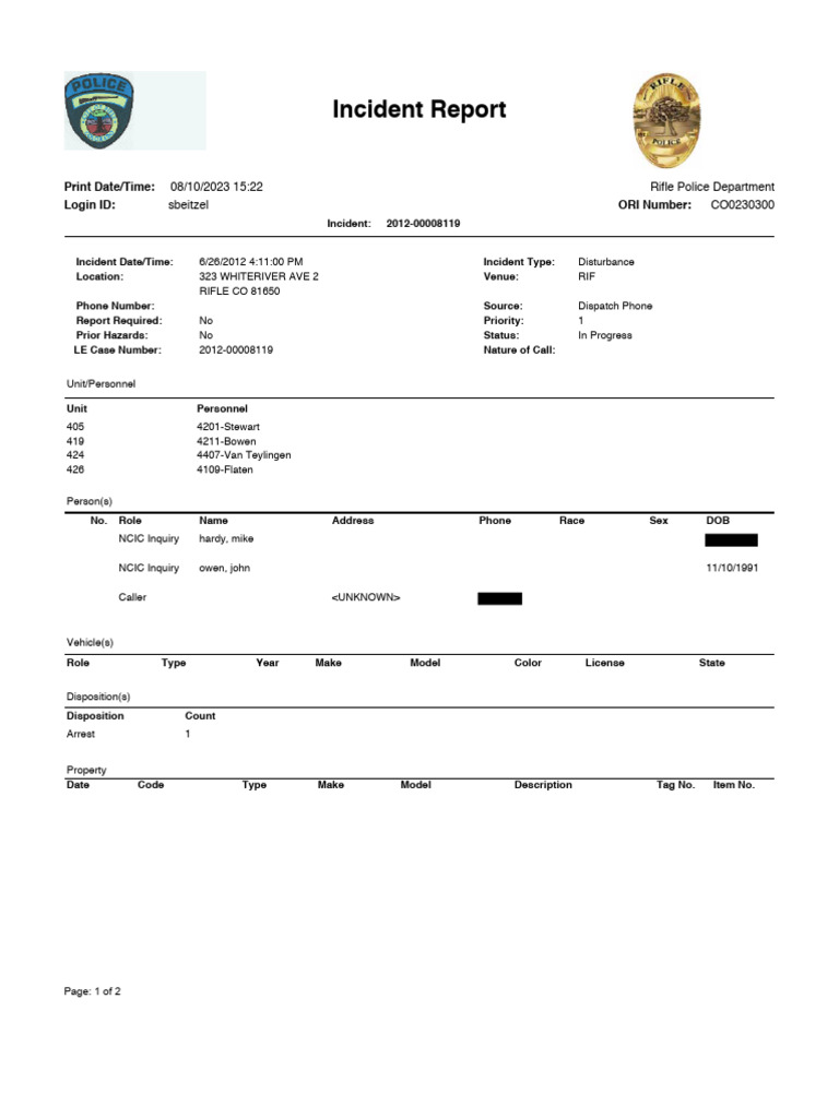 John Arthur Owen III, RIFLE POLICE DEPARTMENT, COLORADO DOMESTIC ...