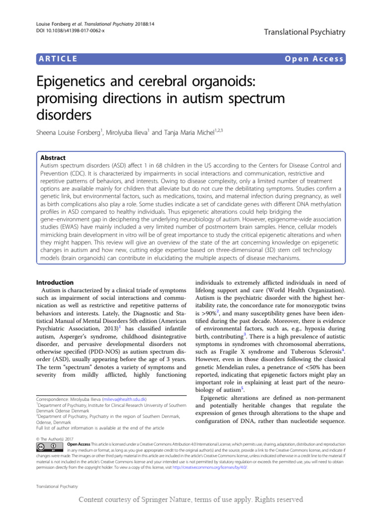 Epigenetics and Cerebral Organoids Promising Direc | PDF | Autism ...