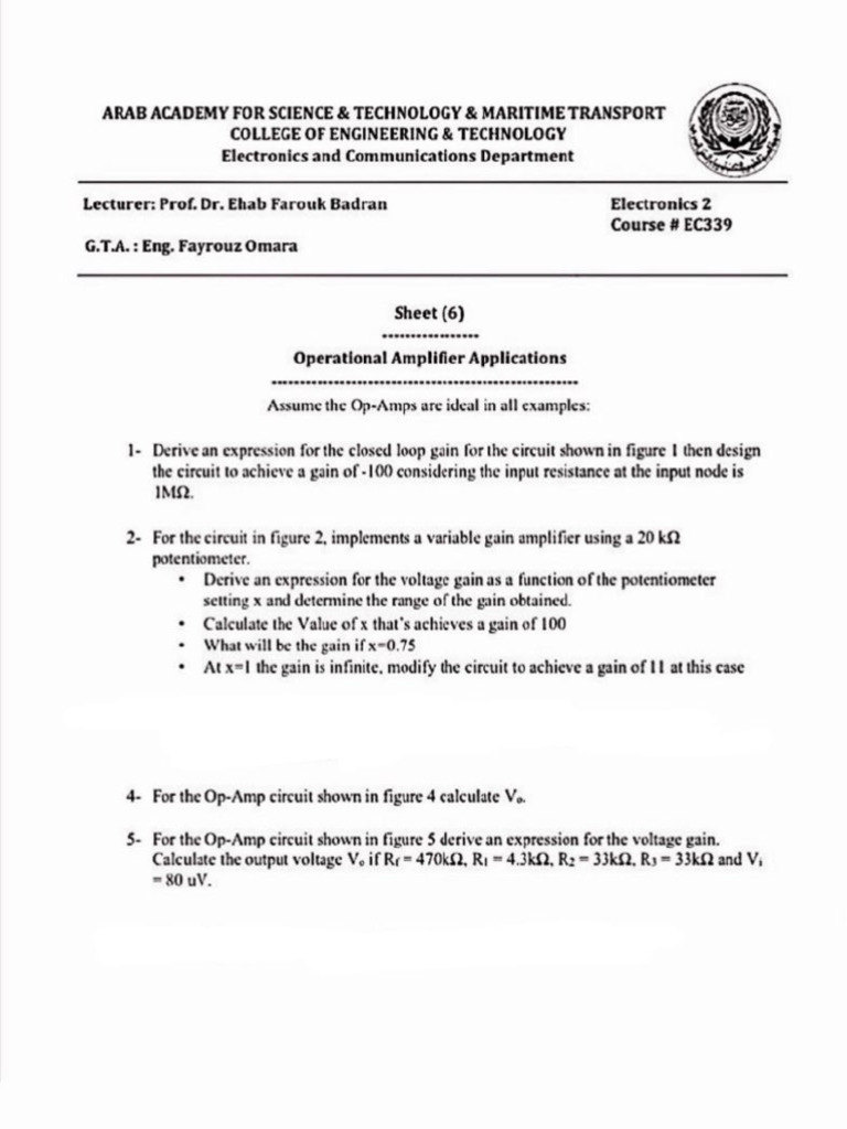 Electronics 2 - Section 10 - Problems | PDF