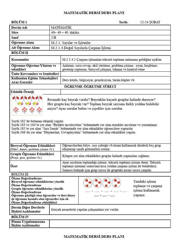 Matematik Ders Plani 2. Donem 2021-2022 | PDF
