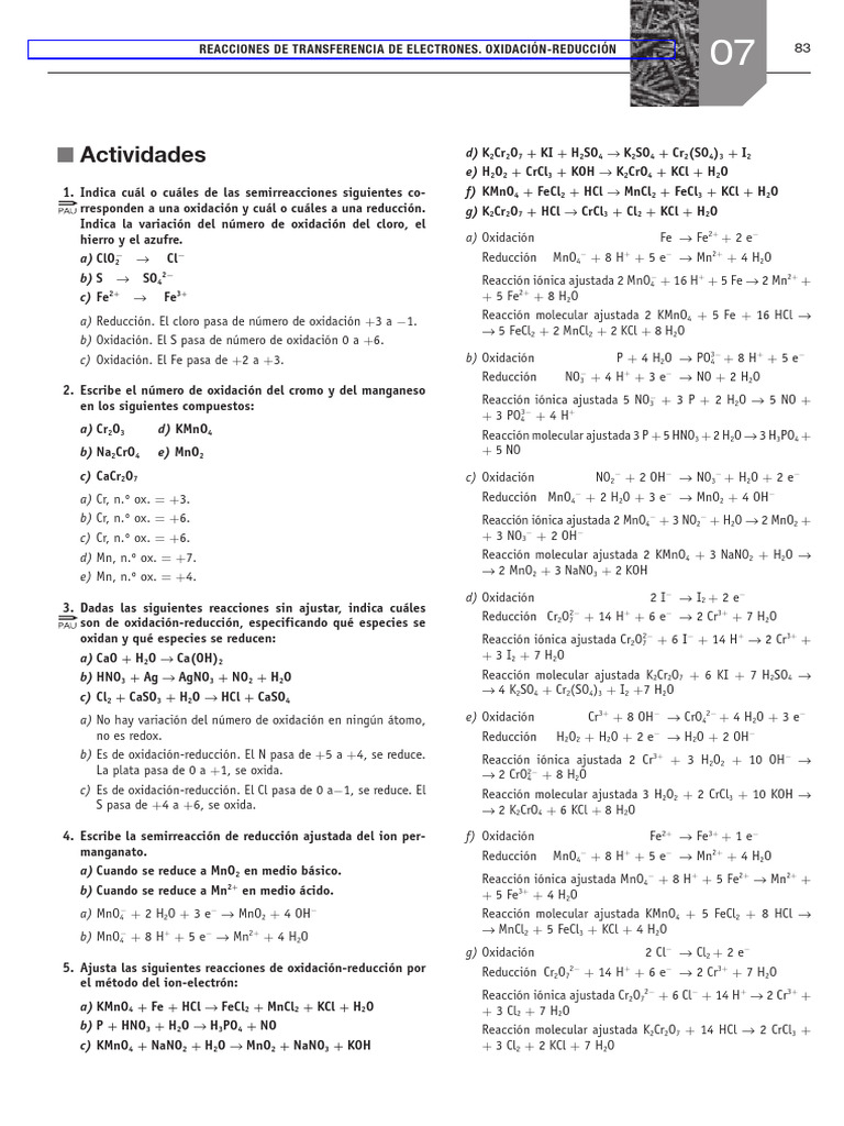 Ejercicios Resueltos REDOX | PDF | Redox | Electrodo