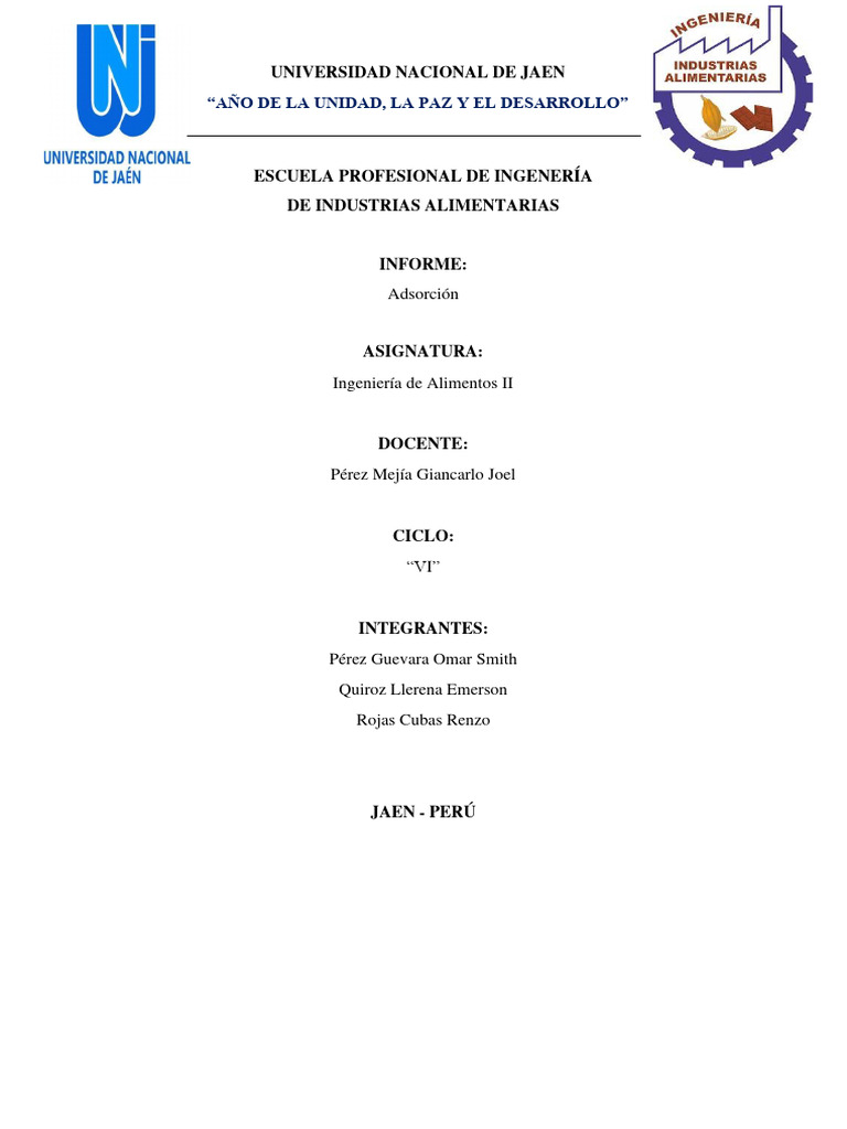 Pérez Guevara Omar - Ingenieria II - Informe - S09 | PDF | Adsorción | Petróleo