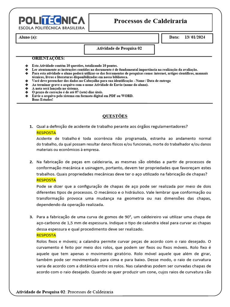 Atividade de Pesquisa 02 - Processos de Caldeiraria | PDF | Tecnologia e Engenharia