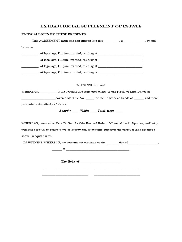 EXTRAJUDICIAL SETTLEMENT OF ESTATE | PDF | Property Law | Government