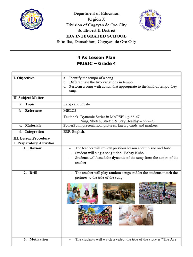 Lesson Plan Music 4 | PDF | Performing Arts