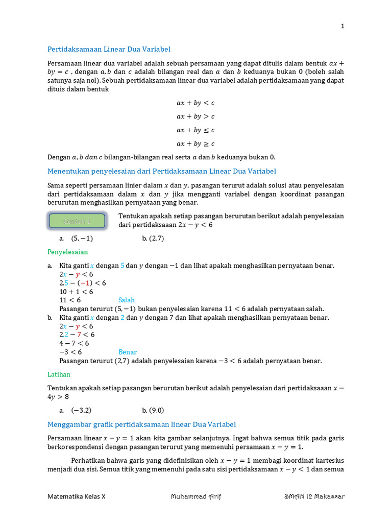 Pertidaksamaan Linear Kelas X | PDF