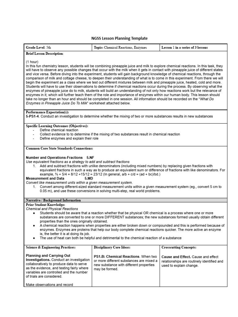 5e Ngss Lesson Plan Submission | PDF | Chemical Substances | Thought