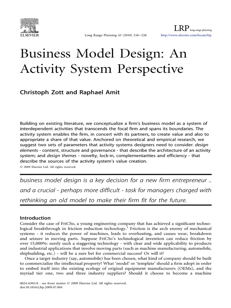 Zott and Amit - 2010 - Business Model Design An Activity System ...