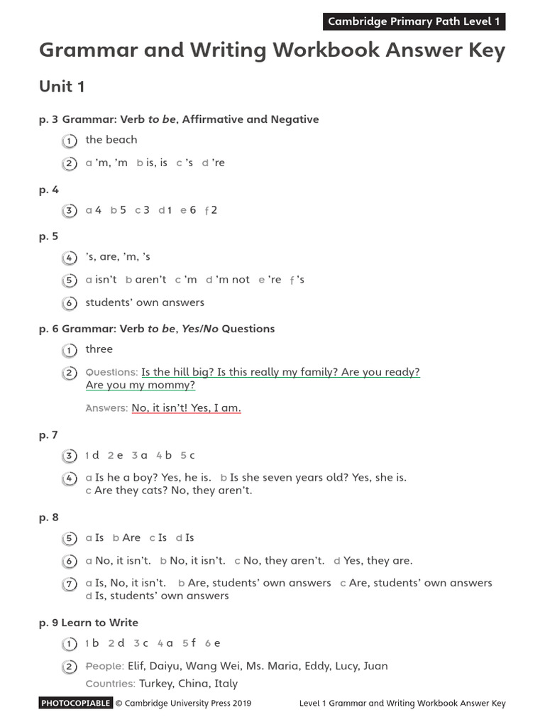 Level 1 Grammar Workbook Answer Key | PDF | Bees