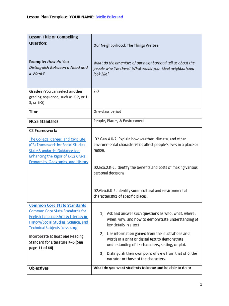 Brielle Bellerand - Lesson Plan 1 2 | PDF | Lesson Plan | Human Communication