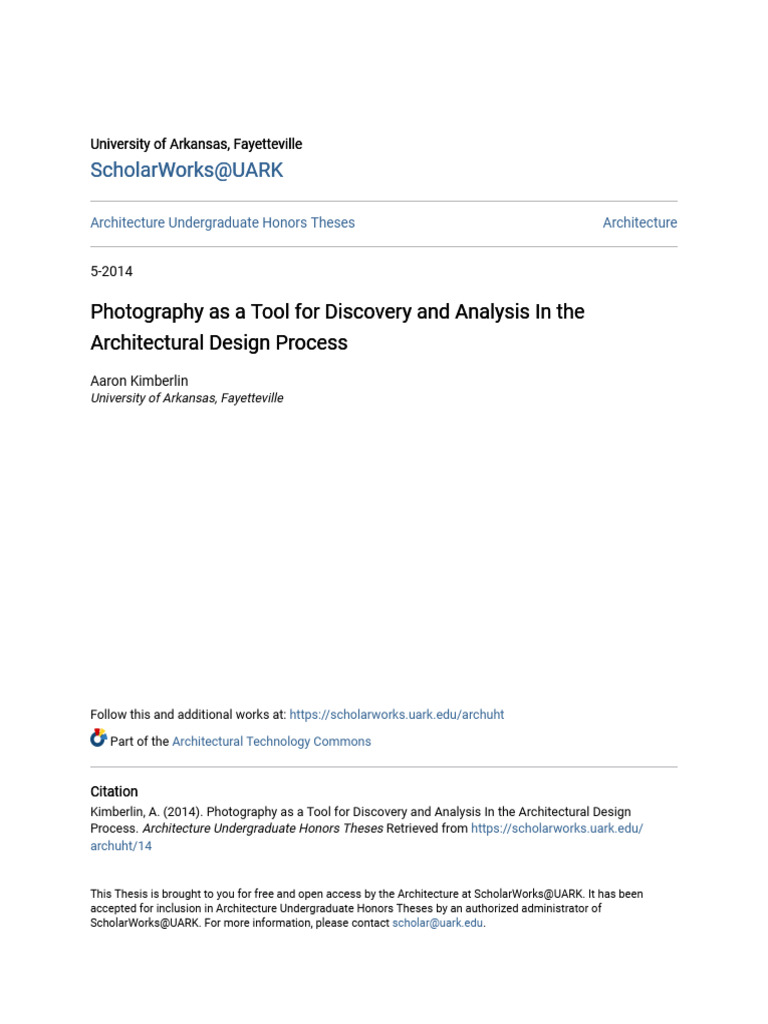 Photography As A Tool For Discovery and Analysis in The Architect | PDF ...
