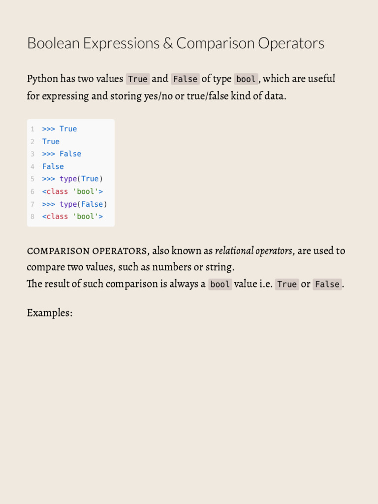 3.2 - Boolean Expressions, Comparison & Logical Operators | PDF ... 3.2 - Boolean Expressions, Comparison & Logical Operators | PDF ...