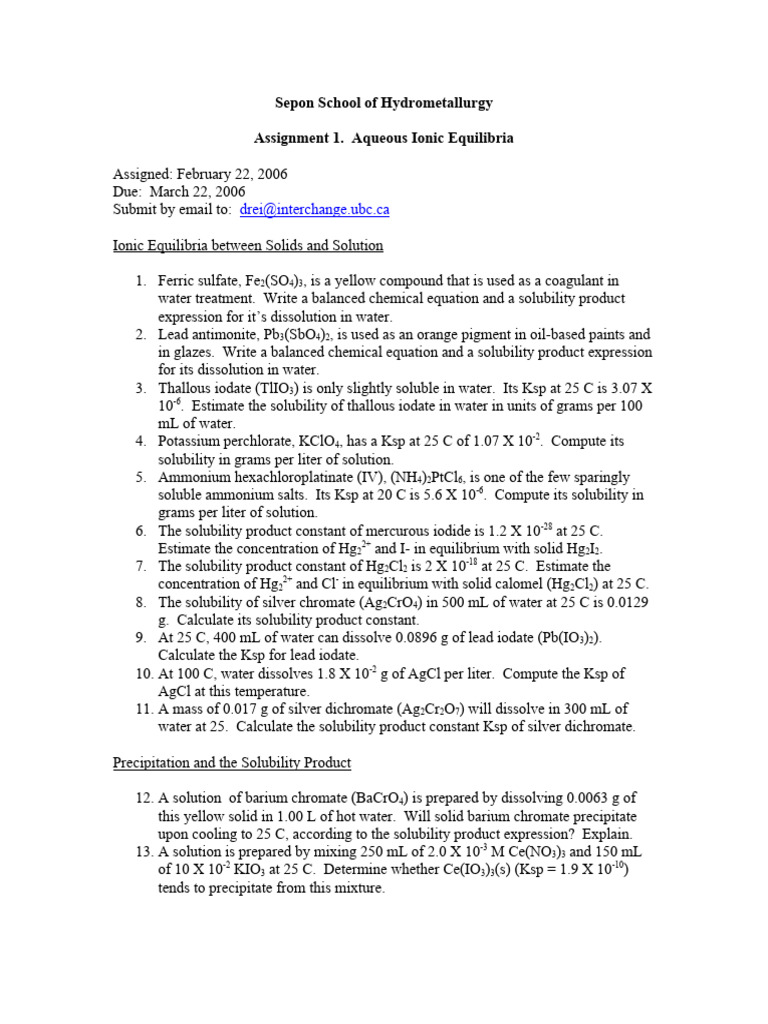 Assignment 1 | PDF | Hydroxide | Solubility