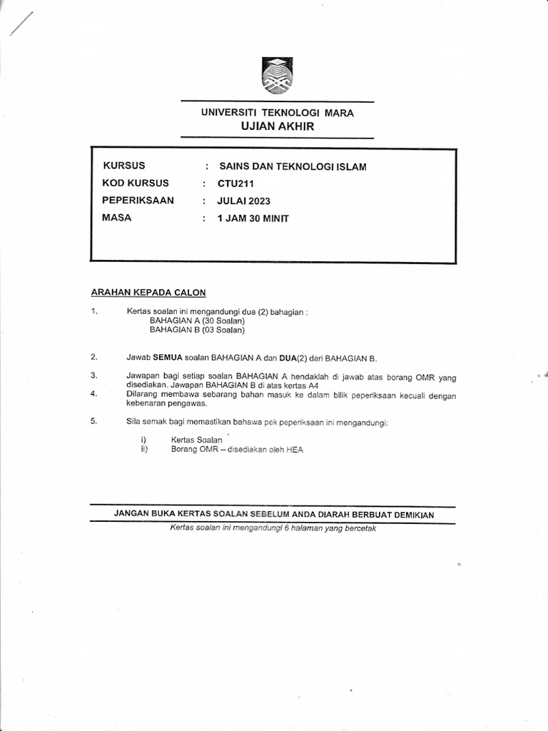 Exam Ctu 211 Julai 2023 | PDF