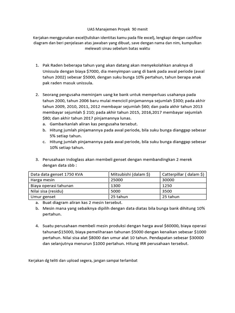 UAS Manajemen Proyek: Soal dan Instruksi | PDF | Pengelolaan Keuangan & Uang
